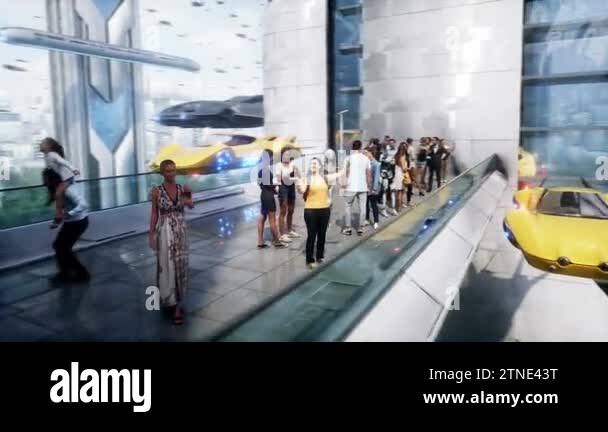 Futuristic city. 3d people and robots. Future concept. Realistic 4k ...