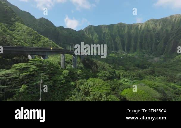 H3 Highway aerial view, Oahu island, Hawaii. Most expensive road ...