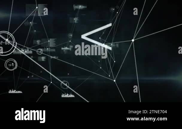 Animation of mathematical symbols over loading bars and connected dots ...