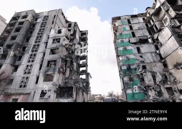 Russias invasion, Building destroyed, Residential ruins. Houses were ...