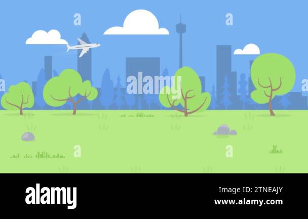 animated 2d cartoon background in 4k Sidewalk explainer with bench ...