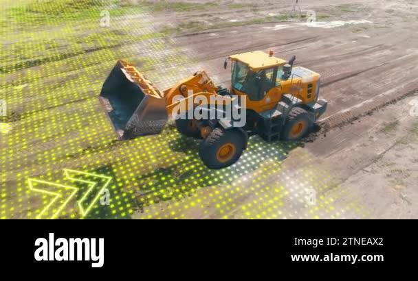 Smart bulldozer at the construction site. Smart building concept ...