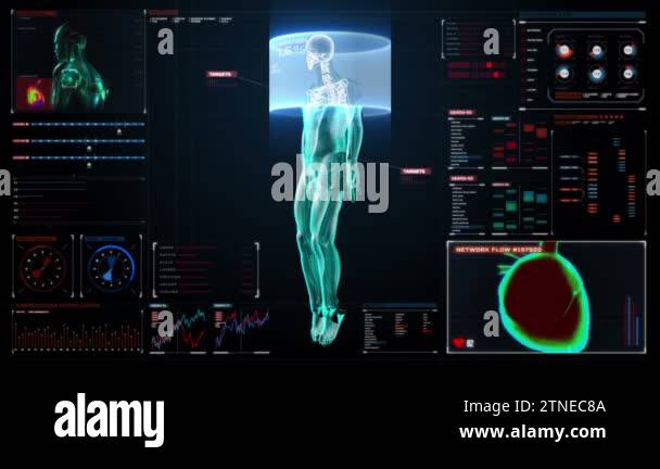 Human skeletal and blood vascular system inside scanning Human body in ...