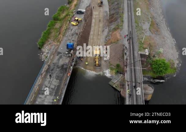 Pontoon bridge of the Ukrainian army. Installation of a temporary ...