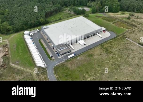 Loading bay, truck parking lot, industrial building, logistics - aerial ...