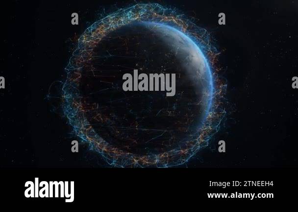 3D futuristic animation of digital lines over the Earth globe. Transfer ...