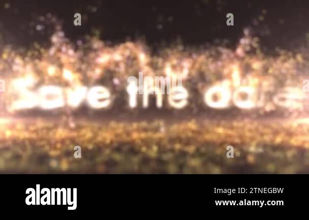 Animated text Save the date with ink drop writing in golden color on ...