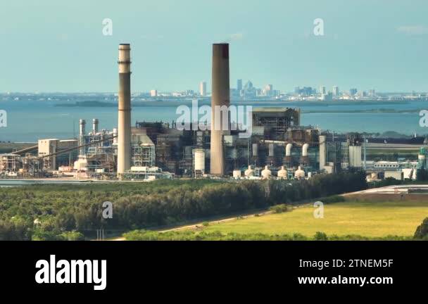 Thermal power plant burning coal fossil fuel for production of ...