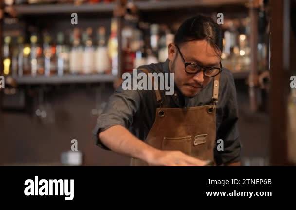 Night club concept of 4k Resolution. Asian staff cleaning the ...