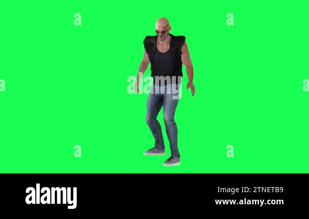 Criminal man and drug addict gangster with athletic body in green ...