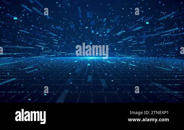 4K 3D Sci-fi background Plexus Digital Cyber space. Blue hi tech field Hologram glow particles ...