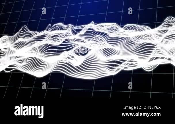 Animation of dynamic wave pattern over grid pattern against blue ...