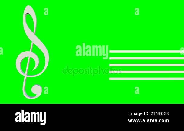 Music animation with treble clef swinging on the score sheet, the notes ...