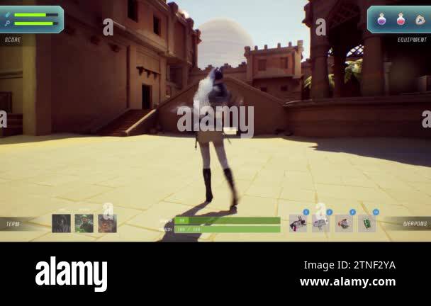 Mock-up of 3D video game gameplay. Character runs and kills enemies in ...