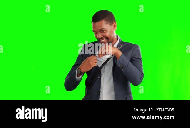 Green screen, middle finger and happy black man excited, funny and a ...