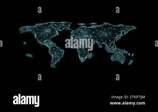Polygonal motion graphics of a world map on a dark background ...