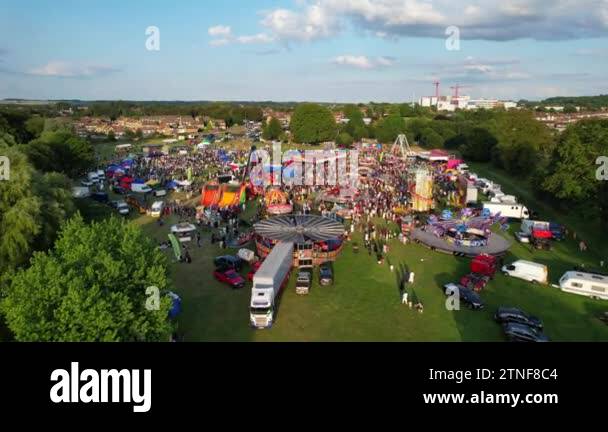 High Angle Footage of Public Funfair Held at Lewsey Public Park of ...