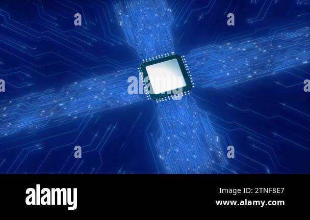 4K 3D Artificial intelligence AI Circuit board. Electronic computer ...