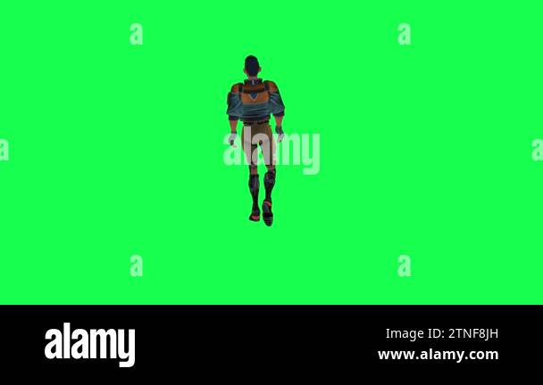 Animated man walking and checking around from front angle on green ...