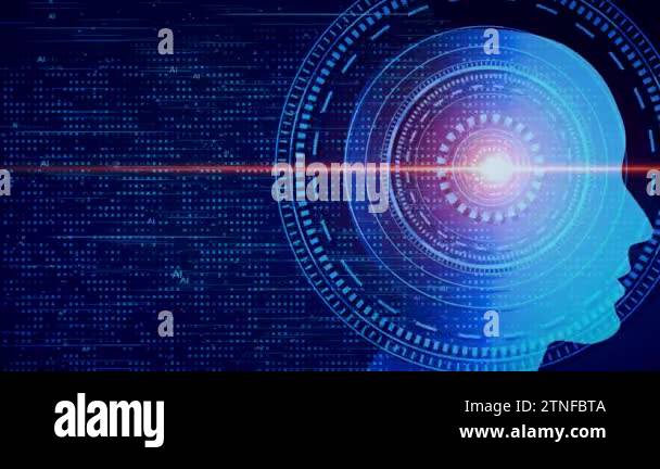 Digital AI Artificial intelligence Futuristic brain animation. human interface concept. Robotic ...