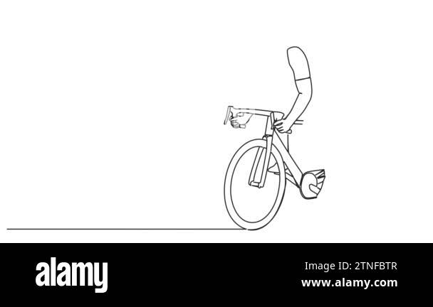 animated continuous single line drawing of racing cyclist on racer bike ...