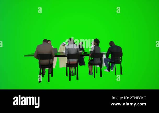 3D animation of a meeting of Arabs and hardworking Africans talking to ...