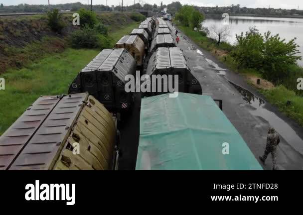 Pontoon bridge of the Ukrainian army. Installation of a temporary ...