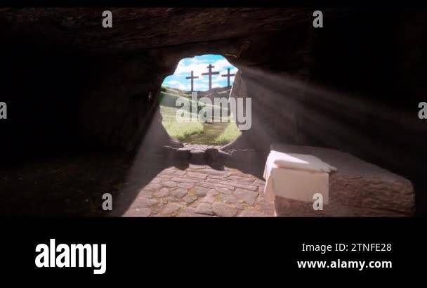 Jesus Christ resurrection the stone is rolled away from the grave and ...