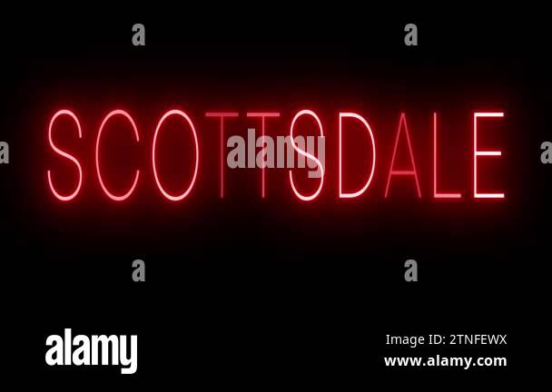 Red flickering and blinking animated neon sign for Scottsdale Stock ...