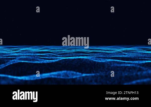 4K Wave particle Wireframe Tunnel dark Grid background light effect ...