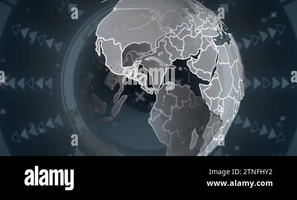 Animation of spinning globe over round scanner and microprocessor ...