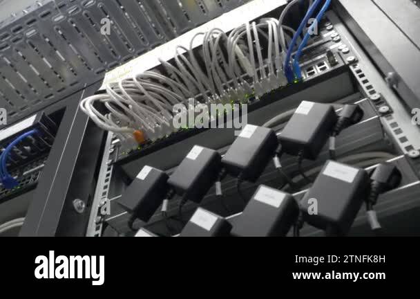 Storage servers are located in the server room of the data center. Back ...