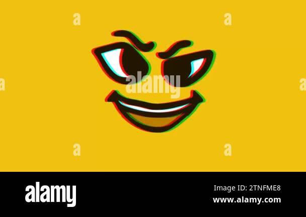 Sneaky face emoticon with glitch effect on yellow background, Cartoon ...