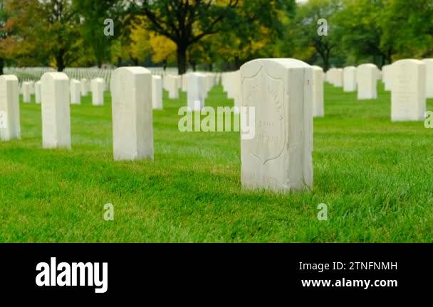 Field of American flags at Sunset. Flags on grave stones for memorial ...