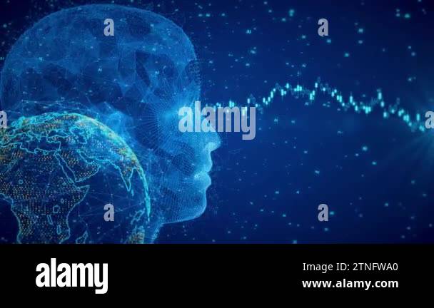 Digital AI Artificial intelligence Futuristic brain animation. human interface concept. Robotic ...