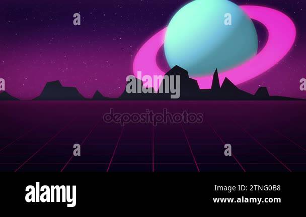 Retro futuristic background with planet Jupiter style of 1980s Stock ...