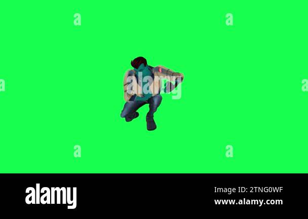 Blue 3D animated man fighting and punching from opposite angle on green ...