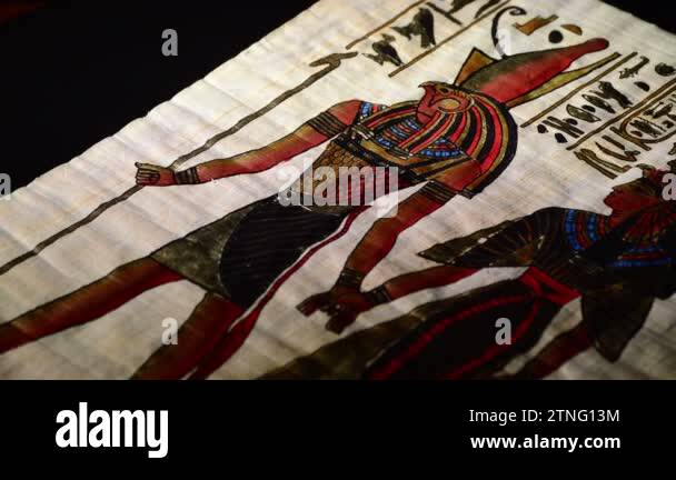 Egyptian papyrus with pharaohs and hieroglyphics representation of ...