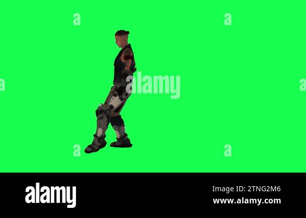 Terrorist cartoon man dancing from right angle on green screen 3D ...