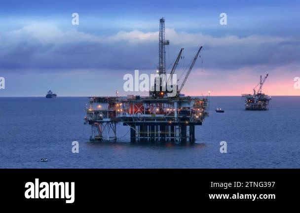 Immense offshore oil drilling rig in San Pedro Channel, west coast ...