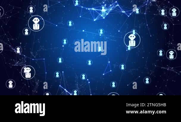 Animation of dots and robot icons connecting with lines and rotating on ...