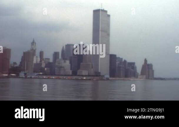 Panoramic view of the World Trade Center in New York City in 1970s ...