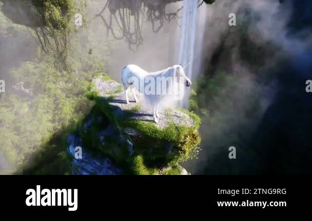 Magic unicorn and fantasy fairytale flying rocks. Realistic 4k ...