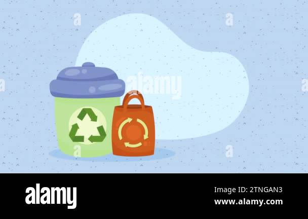 recycle arrows in waste bin and bag animation 4k video animated Stock ...