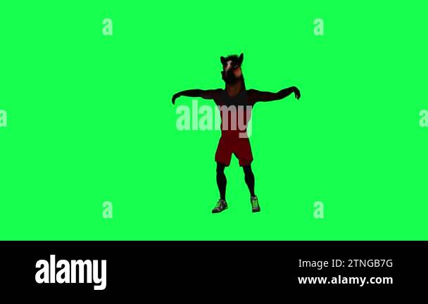 3D brown magic horse in red tracksuit performing end of break dance ...