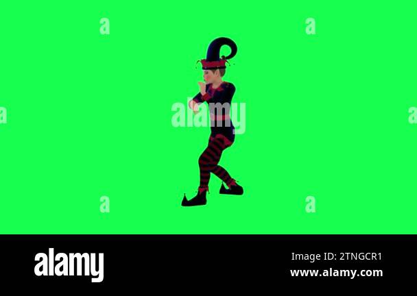 3D animated elf clown in red blue outfit rapping from right angle on ...