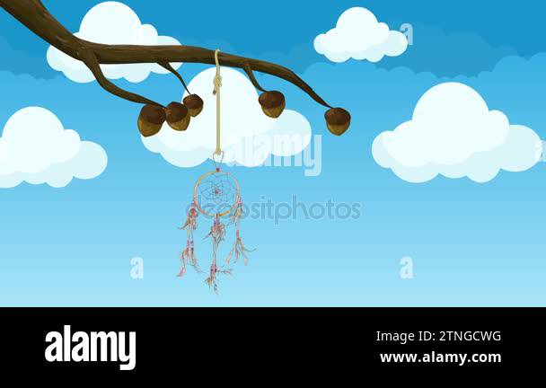 Animated Dreamcatcher Hanging From a Tree Branch Moving in the Wind ...