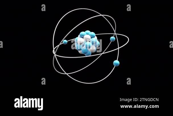 Animation of atom model spinning on black background. Global science ...