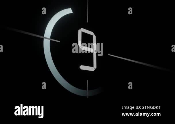 Blinking and rotating LCD countdown numbers from 10 to 1 on black ...