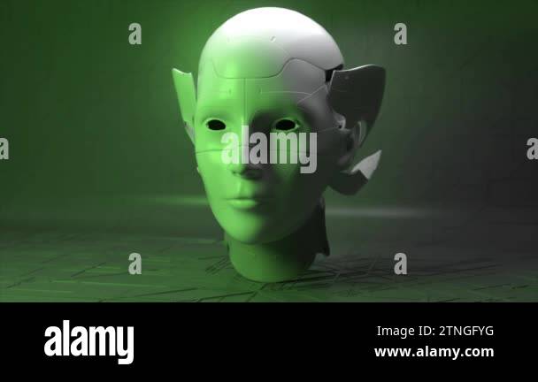 Nanotechnology concept. The head of the robot opens the upper shell and shows the internal ...